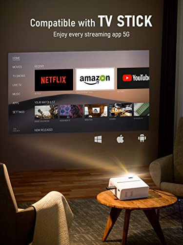 YEHUA WiFi Projector, 4K HD Outdoor Projector Mini Projector with Remote, 1080P & 160" Screen Supported, Movie Home Theater for TV Stick, Laptop,PC, iOS & Android, PS4, HDMI, USB, AUX, AV