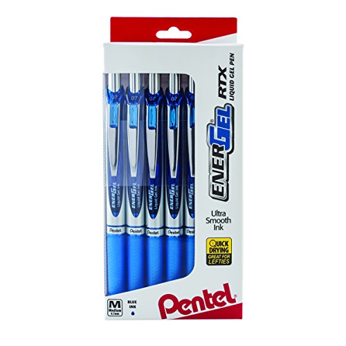 Pentel® EnerGel™ RTX Retractable Liquid Gel Pens, Medium Point, 0.7 mm, 54% Recycled, Blue Barrel, Blue Ink, Pack Of 12