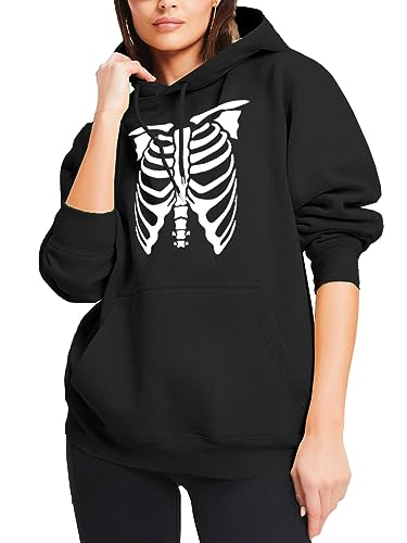 AOBUTE Adult Lightweight Skeleton Hoodie Drawstring Halloween Pocket Hooded Pullover XL