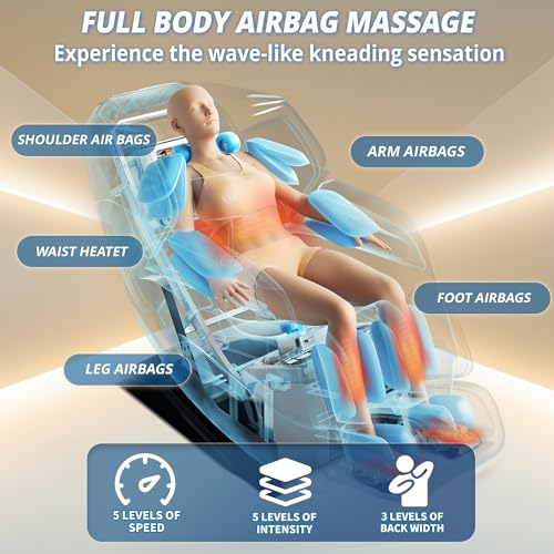 HealthRelife 4D Massage Chair Full Body Zero Gravity Full Body SL Track Intelligent Voice Control Bluetooth Speaker with Heated, Black