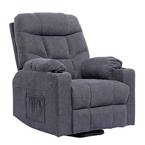 Living Room Power Lift Massage Recliner Chair for Elderly Heated Ergonomic Lounge Fabric Vibratory Massage Chair with Cup Holders/Heating/Remote Control Grey