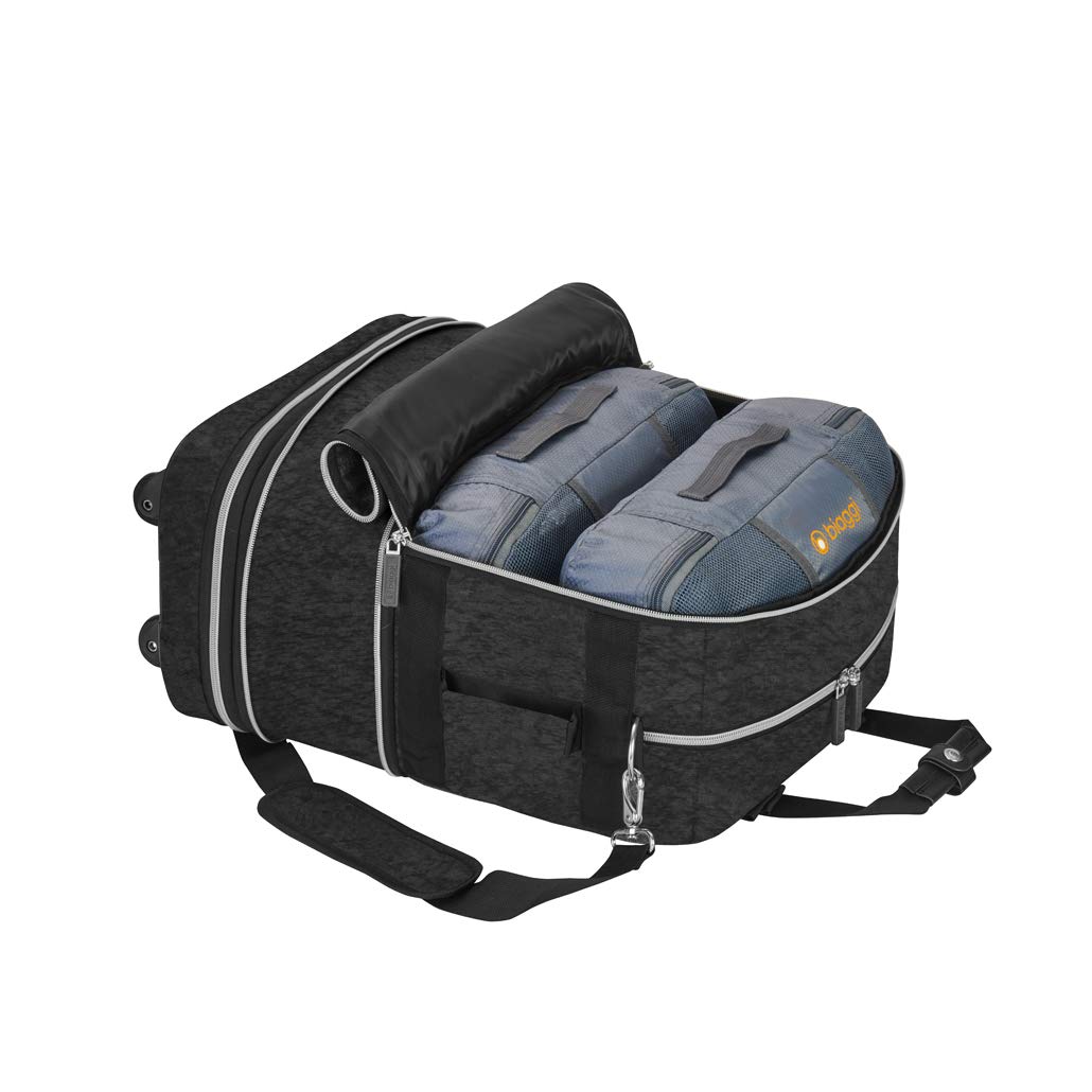 Biaggi Zipsak Boost! Foldable Underseat Carry-On Expands to Full Size Carry-On - Custom Sized Packing Cube Included (Black)