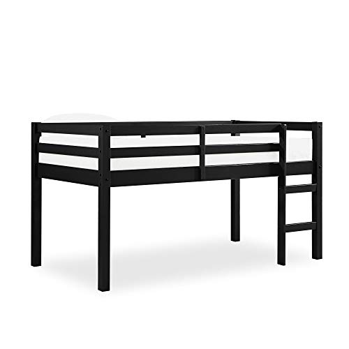 DHP Milton Twin Loft Bed with Safety Guard Rail, Black, Space Saving Junior Size, Pine Wood