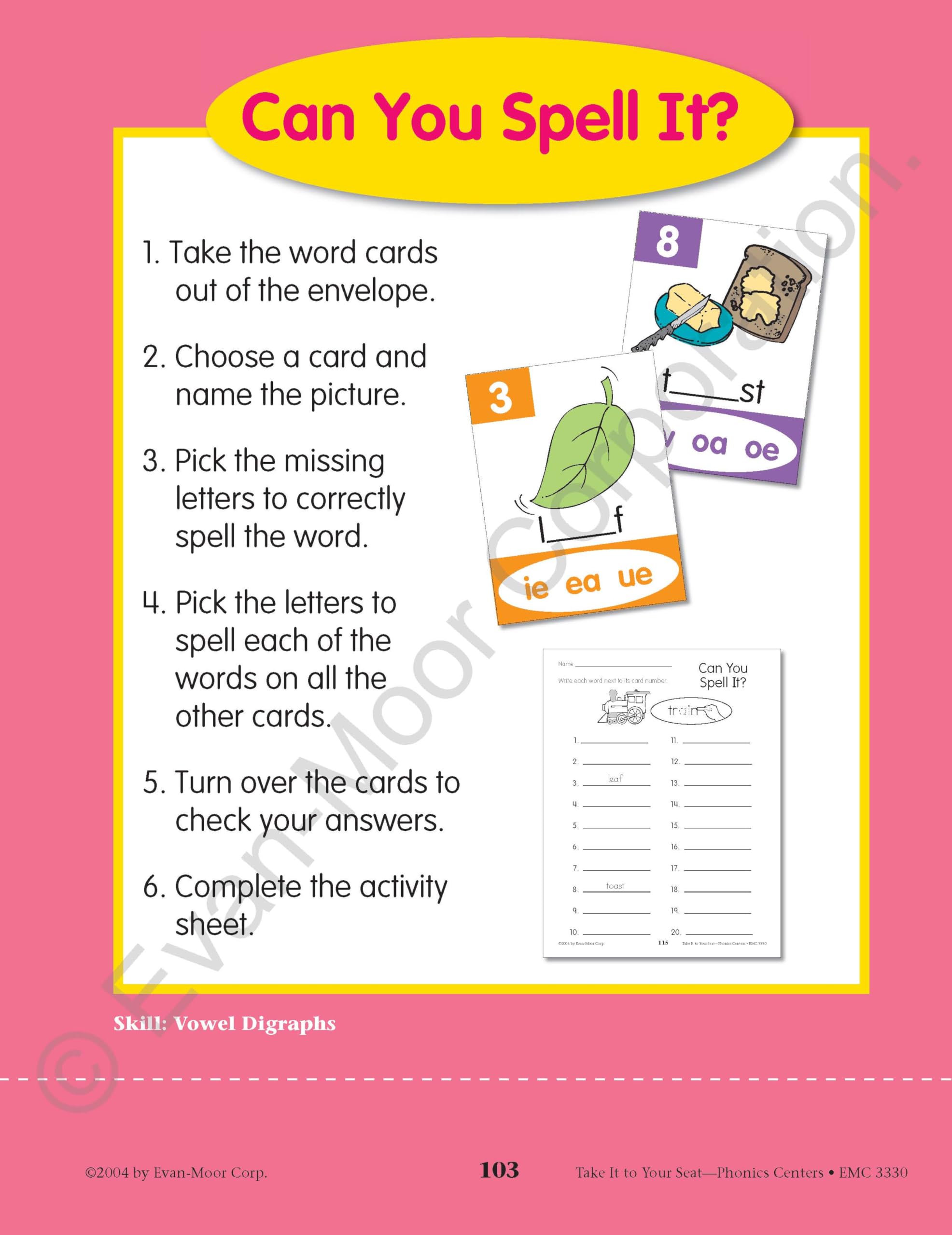 Take It to Your Seat Phonics Centers, Grades 2-3
