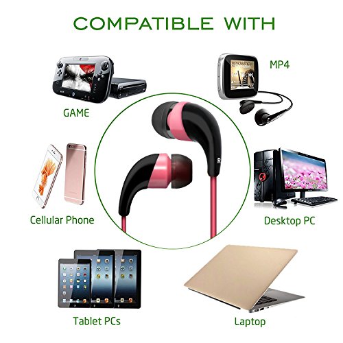 NEM Universal in-Ear Earbuds Headphones Sweatproof Stereo Bass with Microphone/Playback Control, for iPhone, iPod, iPad, Samsung, Huawei, LG, Android Smartphone, Tablets, MP3 Players (Pink)