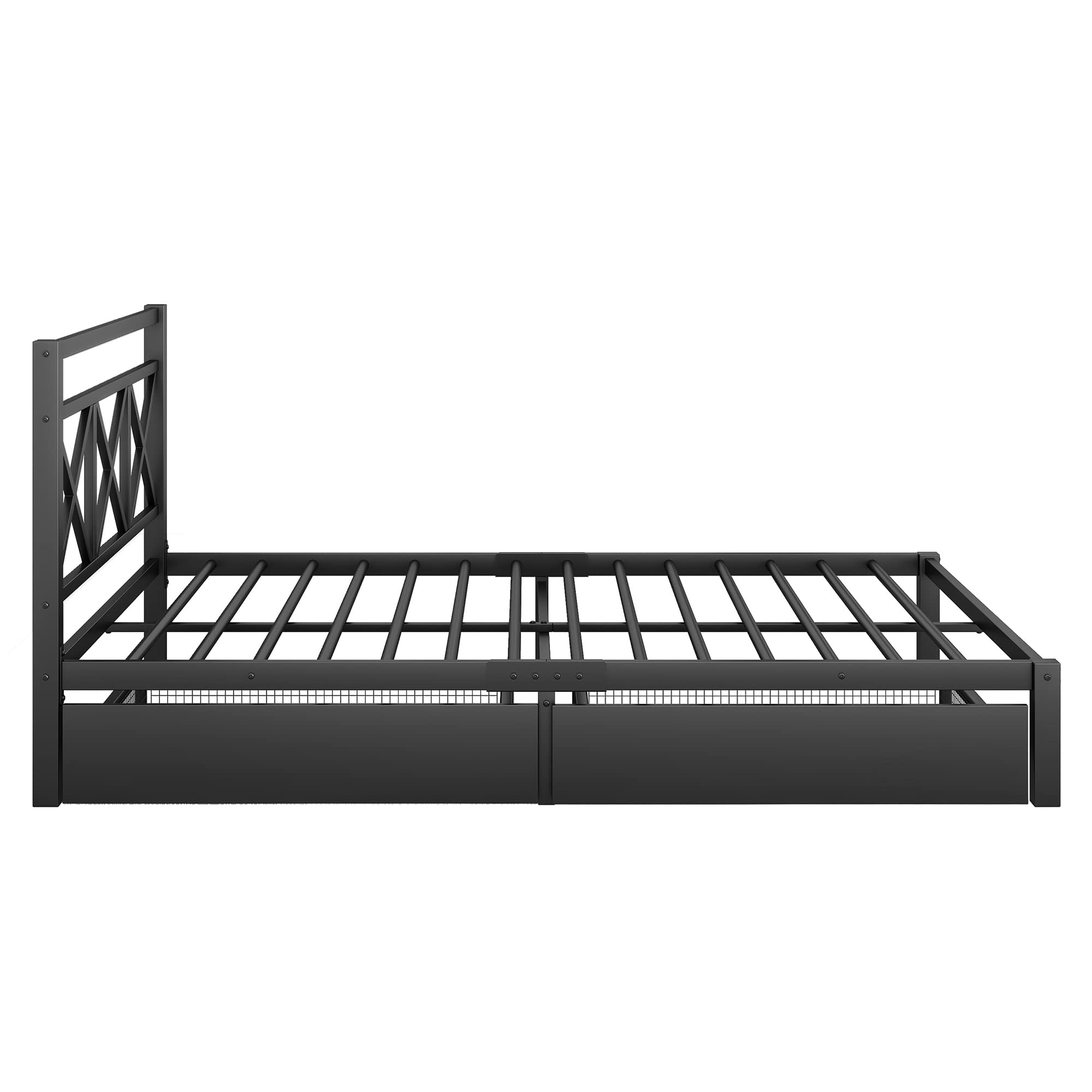Bellemave Queen Bed Frame with 2 Storage Drawers, Queen Size Metal Platform Bed with Headboard, Noise-Free, No Box Spring Needed, Black, Black With Drawers