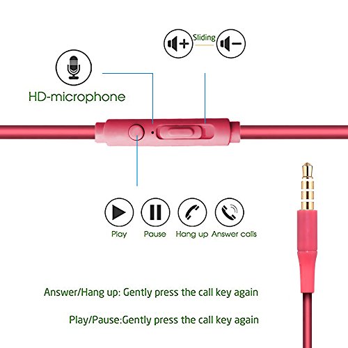 NEM Universal in-Ear Earbuds Headphones Sweatproof Stereo Bass with Microphone/Playback Control, for iPhone, iPod, iPad, Samsung, Huawei, LG, Android Smartphone, Tablets, MP3 Players (Pink)