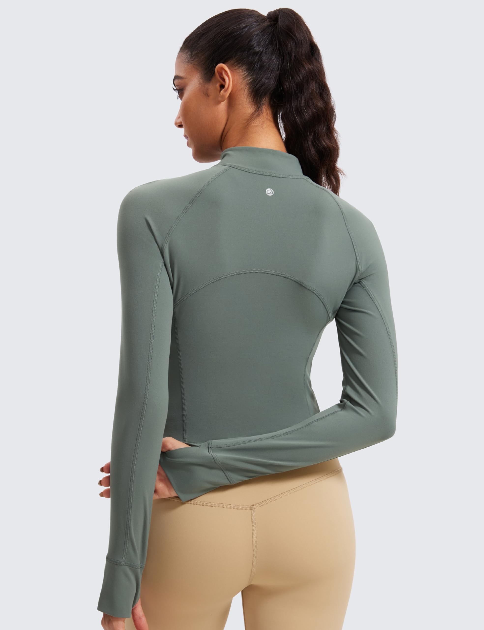 CRZ YOGA Women's Butterluxe Long Sleeve Workout Shirts Half Quarter Zip Sweatshirt Athletic Crop Tops Collared T-Shirts Grey Sage Large