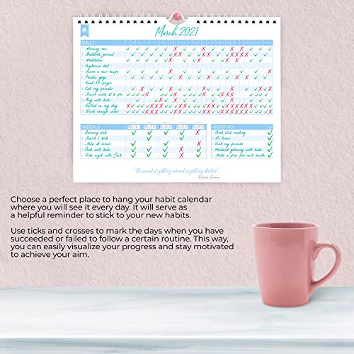 Clever Fox Habit Tracker Calendar – Inspirational Goal Tracker and Habit Calendar for Atomic Habits – Colorful Habit & Goal Planner Journal to Boost Productivity – 24 Months, 10″ x 8″ (Turquoise)