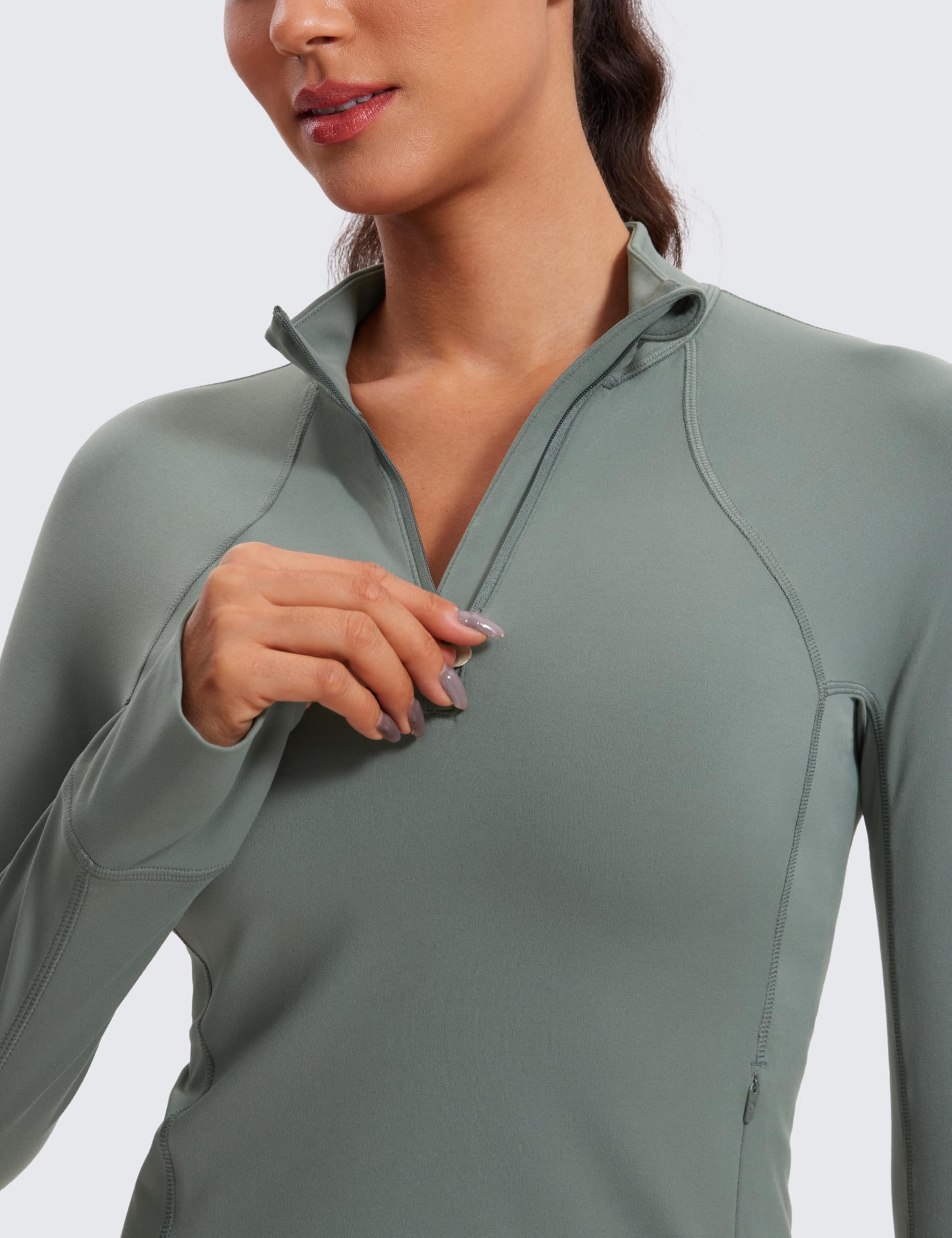 CRZ YOGA Women's Butterluxe Long Sleeve Workout Shirts Half Quarter Zip Sweatshirt Athletic Crop Tops Collared T-Shirts Grey Sage Large