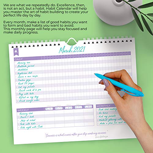 Clever Fox Habit Tracker Calendar – Inspirational Goal Tracker and Habit Calendar for Atomic Habits – Colorful Habit & Goal Planner Journal to Boost Productivity – 24 Months, 10″ x 8″ (Turquoise)