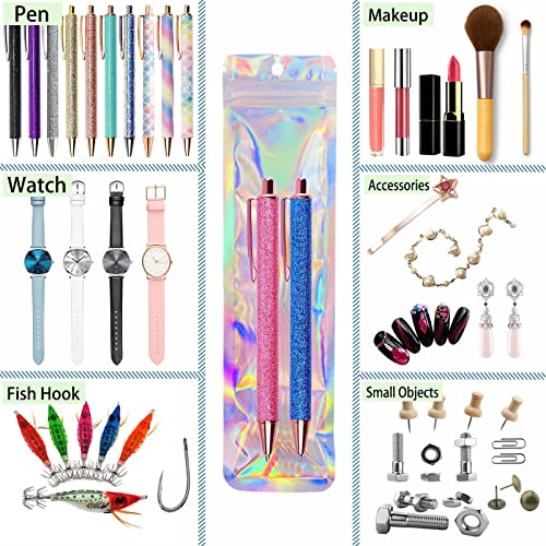 100pcs Holographic Ziplock Packaging Storage Bag Pen Packaging Bags for Small Business-2.4x9 inch Resealable Smell Proof Storage Bags for Packaging Lipgloss,Jewelry,Cosmetic,Candy