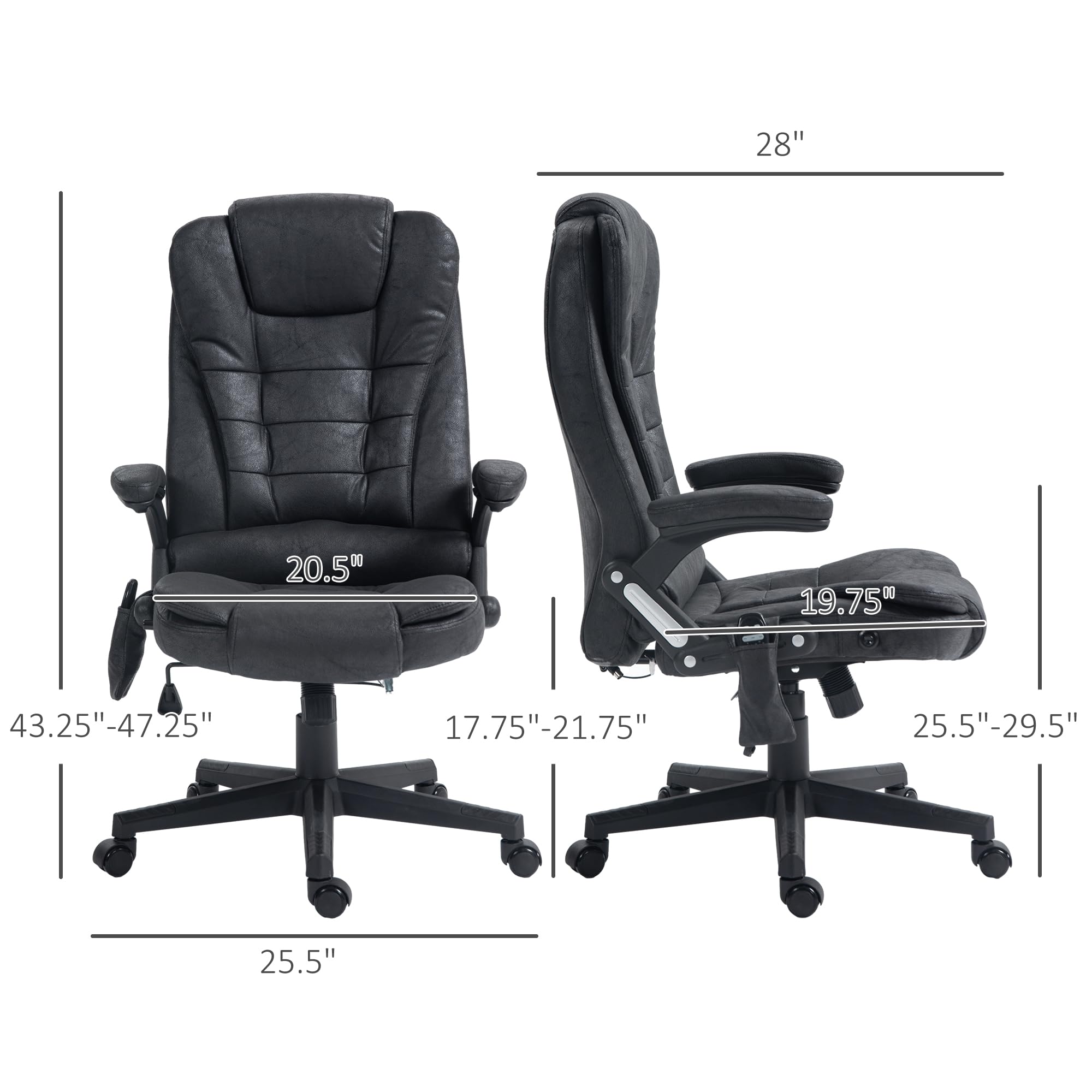 HOMCOM 6 Point Vibrating Massage Office Chair with Heat, Microfiber High Back Executive Office Chair with Reclining Backrest, Padded Armrests and Remote, Black