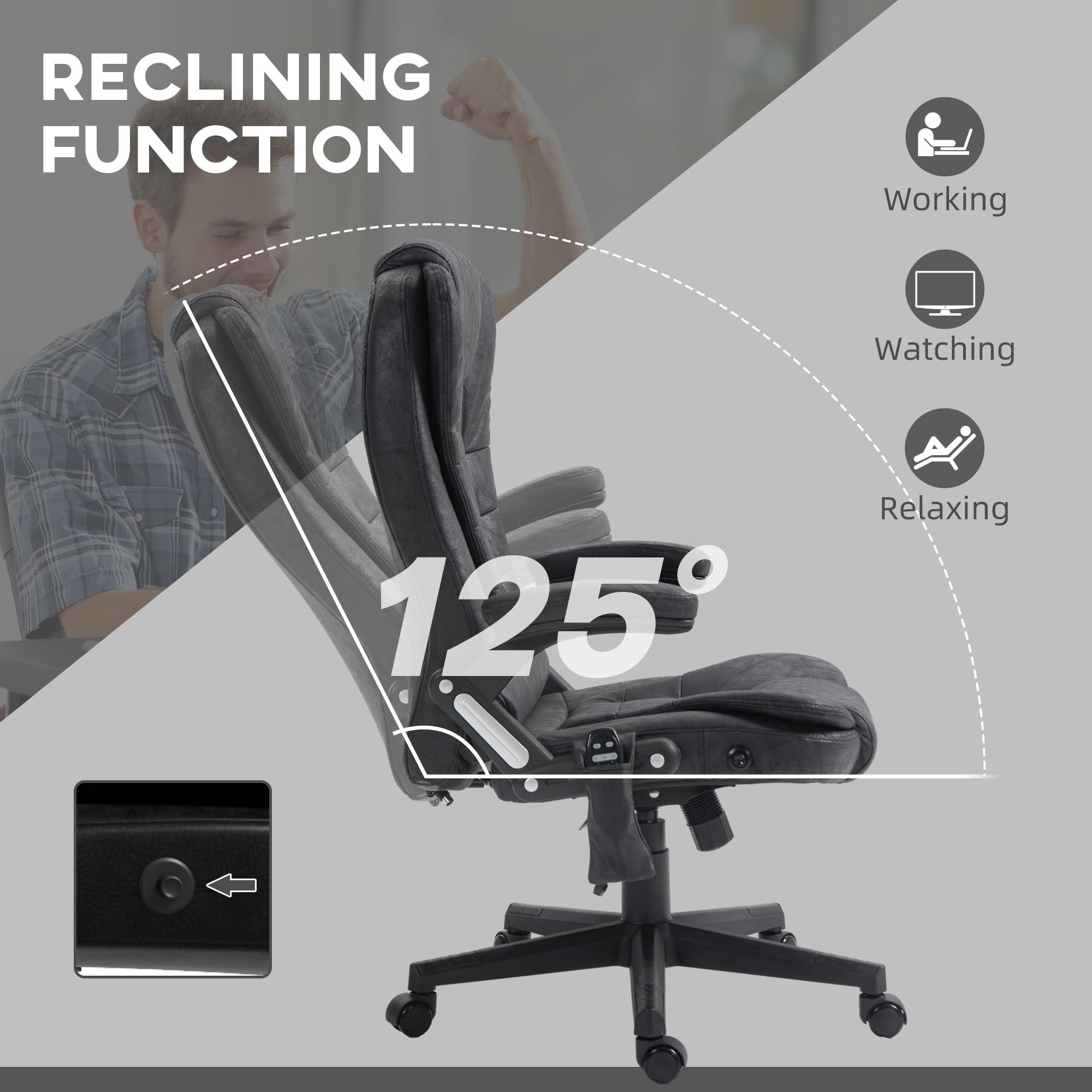 HOMCOM 6 Point Vibrating Massage Office Chair with Heat, Microfiber High Back Executive Office Chair with Reclining Backrest, Padded Armrests and Remote, Black