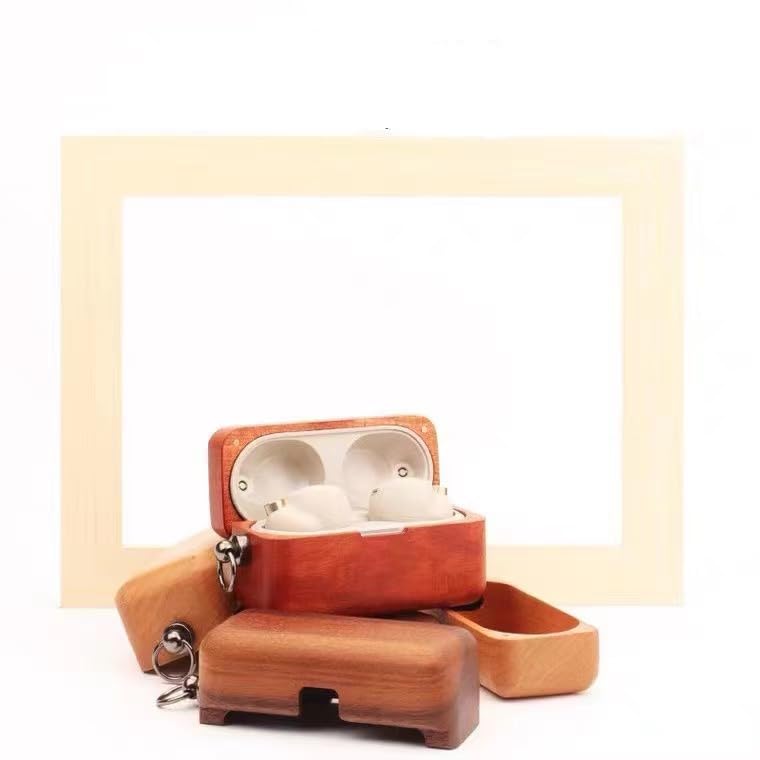 Handmade Nature Wooden Genuine Real Wood Protective Case Cover with Carabiner Compatible with Sony WF-1000XM4(Walnut)