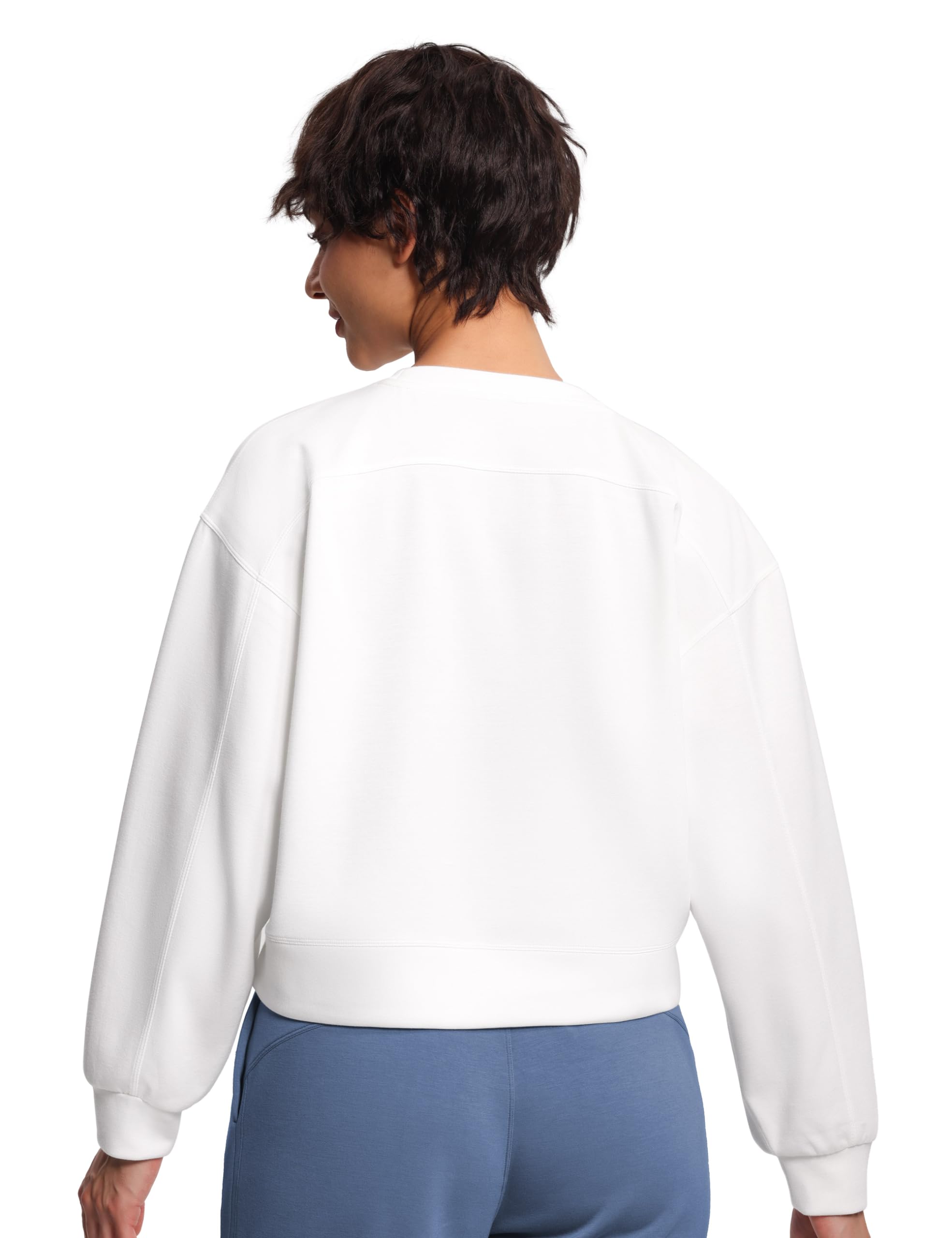 THE GYM PEOPLE Women's Crewneck Cropped Pullover Sweatshirt Cute Basic Long Sleeves Workout Tops White