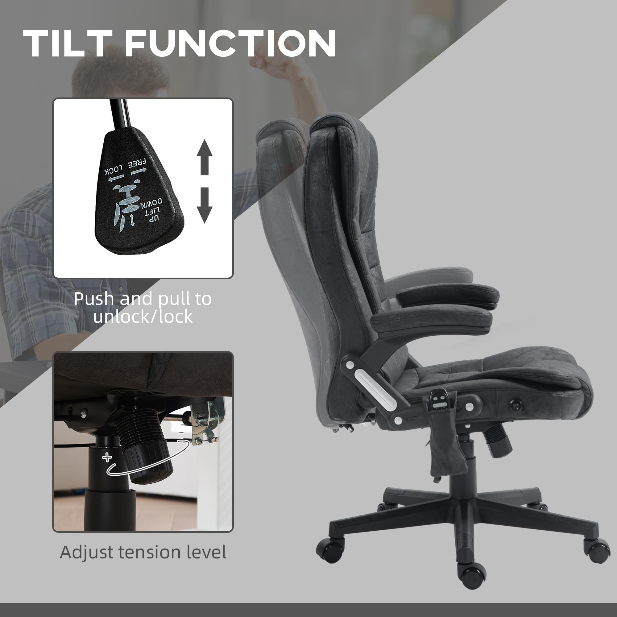 HOMCOM 6 Point Vibrating Massage Office Chair with Heat, Microfiber High Back Executive Office Chair with Reclining Backrest, Padded Armrests and Remote, Black
