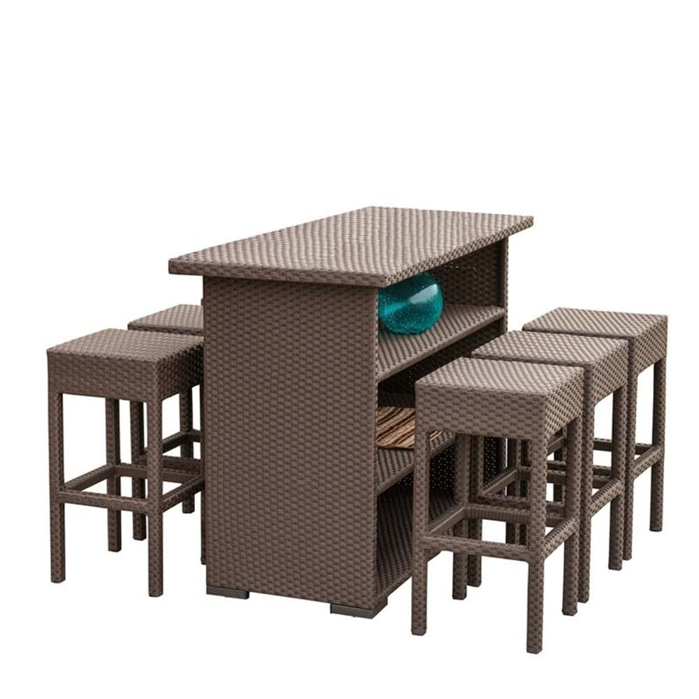 Noble House Milton Outdoor 7-Piece Brown Wicker Bar Set