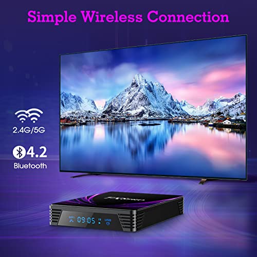 2022 Newest Android TV Box 11.0, Android TV Box 4GB RAM 32GB ROM with RK3318 Quad-Core 64 Bits, Android Box Dual-WiFi 2.4GHz/5GHz BT 4.2 USB 3.0 3D 4K/6K with Wireless Mini Keyboard