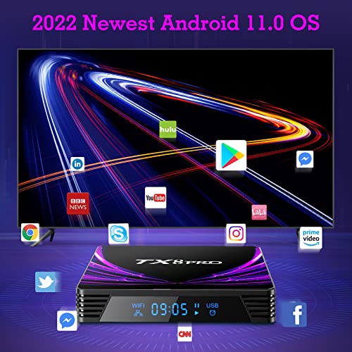 2022 Newest Android TV Box 11.0, Android TV Box 4GB RAM 32GB ROM with RK3318 Quad-Core 64 Bits, Android Box Dual-WiFi 2.4GHz/5GHz BT 4.2 USB 3.0 3D 4K/6K with Wireless Mini Keyboard
