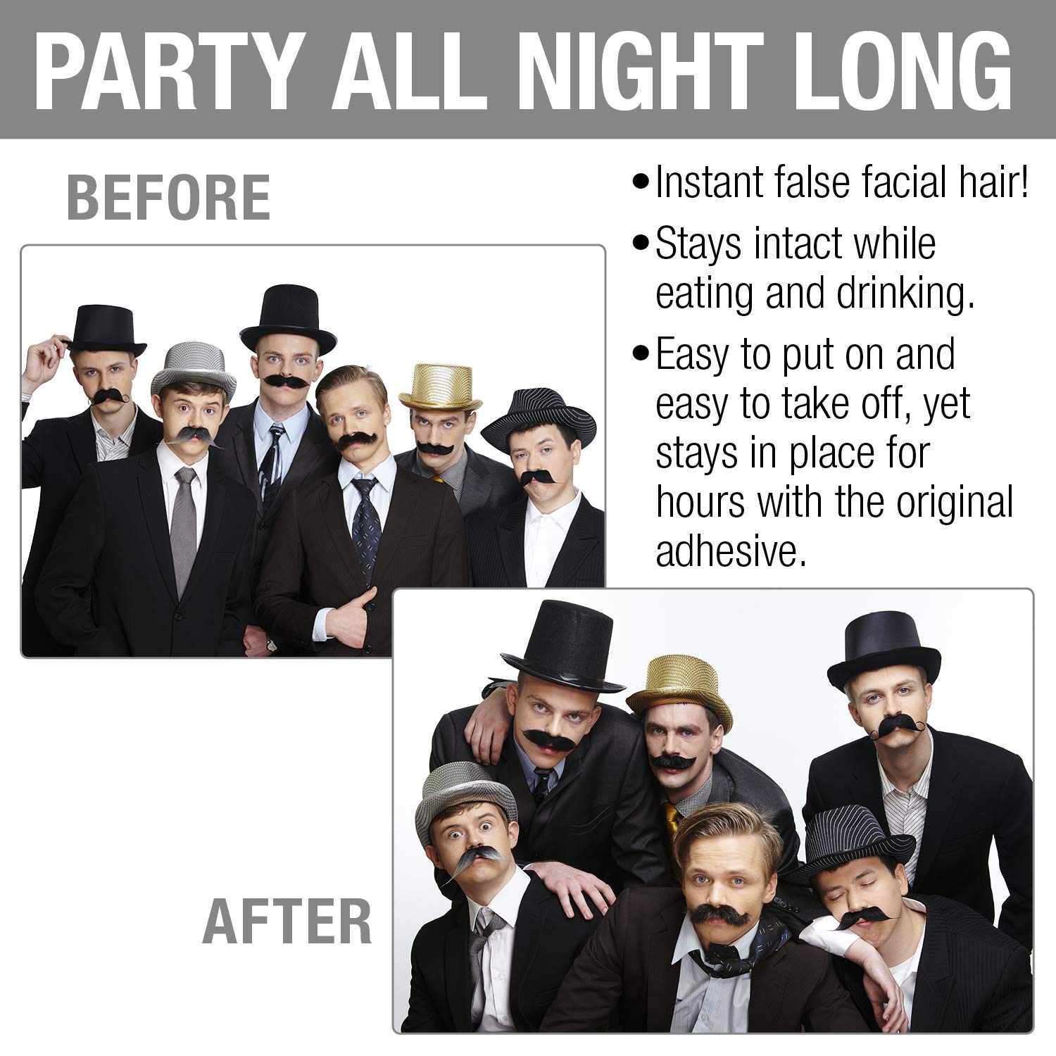 Mustaches Self Adhesive Fake Mustache, Novelty, Walrus False Facial Hair for Adults, Costume Accessory for Halloween, Brown Color