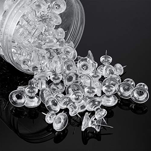 60 Pieces Giant Push Pins Big Thumb Tacks Large Tacks Jumbo Pins Steel Point 1 Inch Plastic Heads Pins Marking Pins for Cork Board (Transparent)