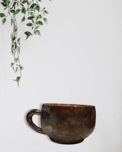 Handmade Ceramic Coffee Cup (Brown-Gold)