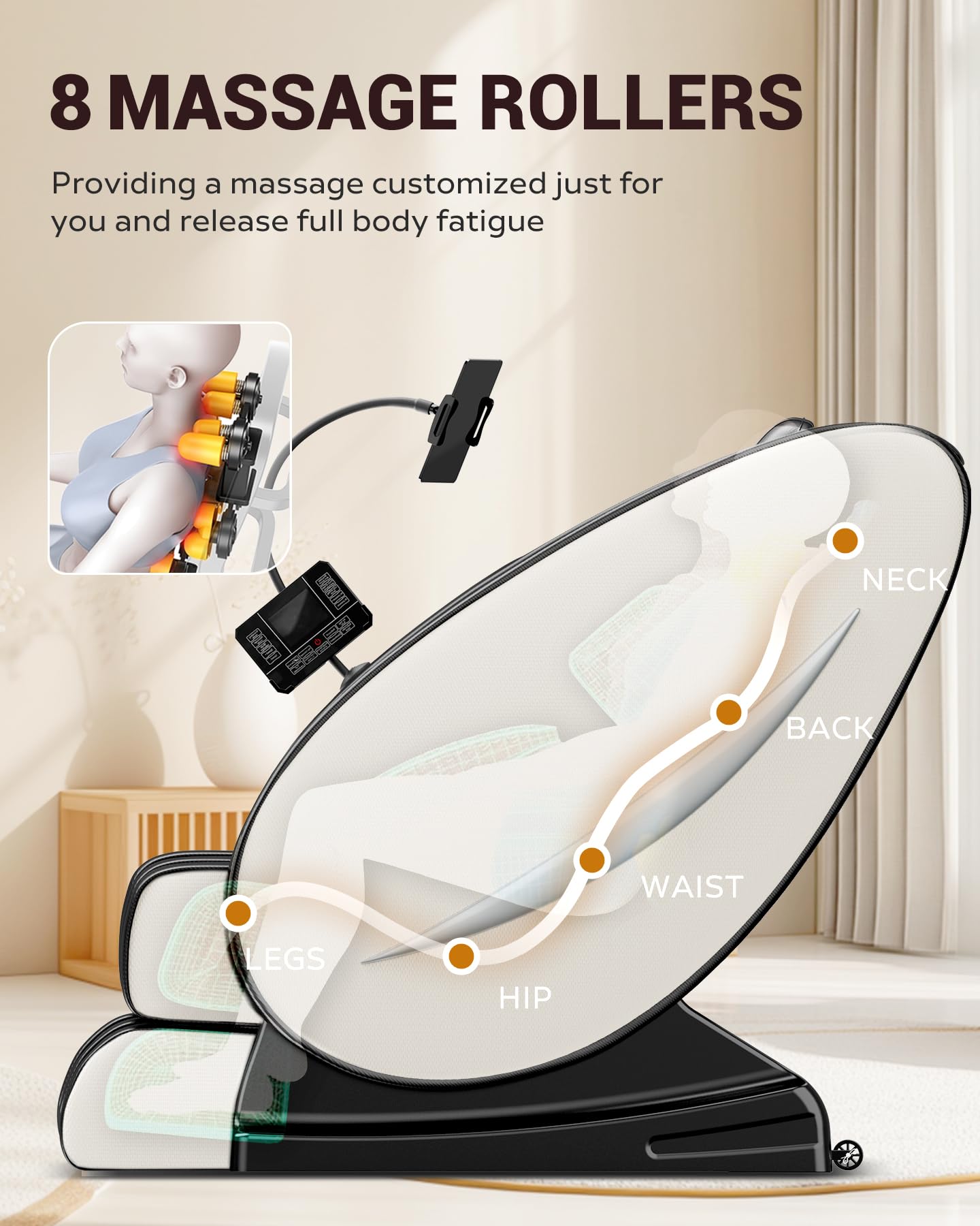 BILITOK Massage Chair Recliner with Zero Gravity, Full Body Massage Chair with Heating, Bluetooth Speaker, Airbags, Foot Roller, Touch Screen, Space-Saving for Office,Faux Leather (White)