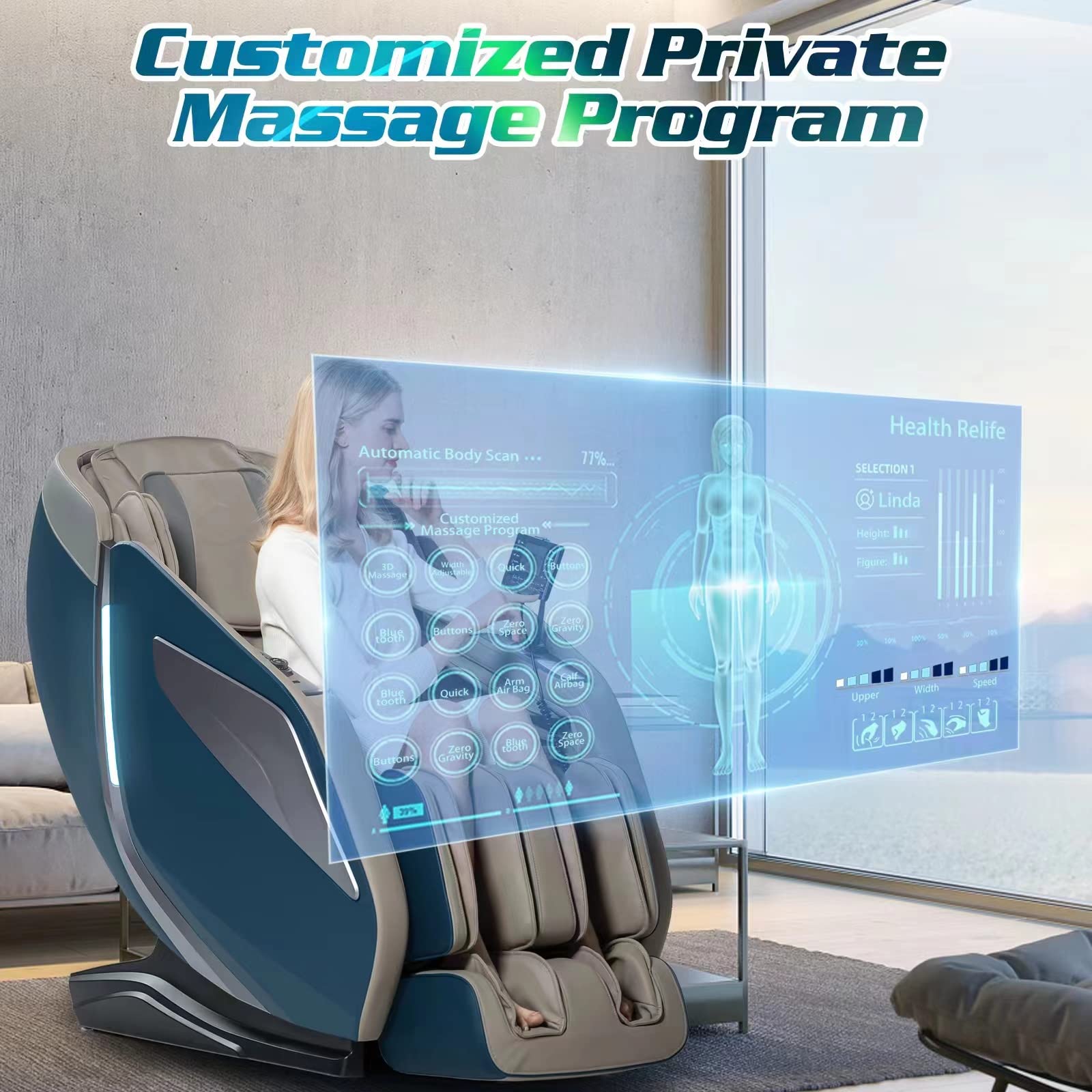 HealthRelife A337 Massage Chair Full Body, Large, Matte Blue