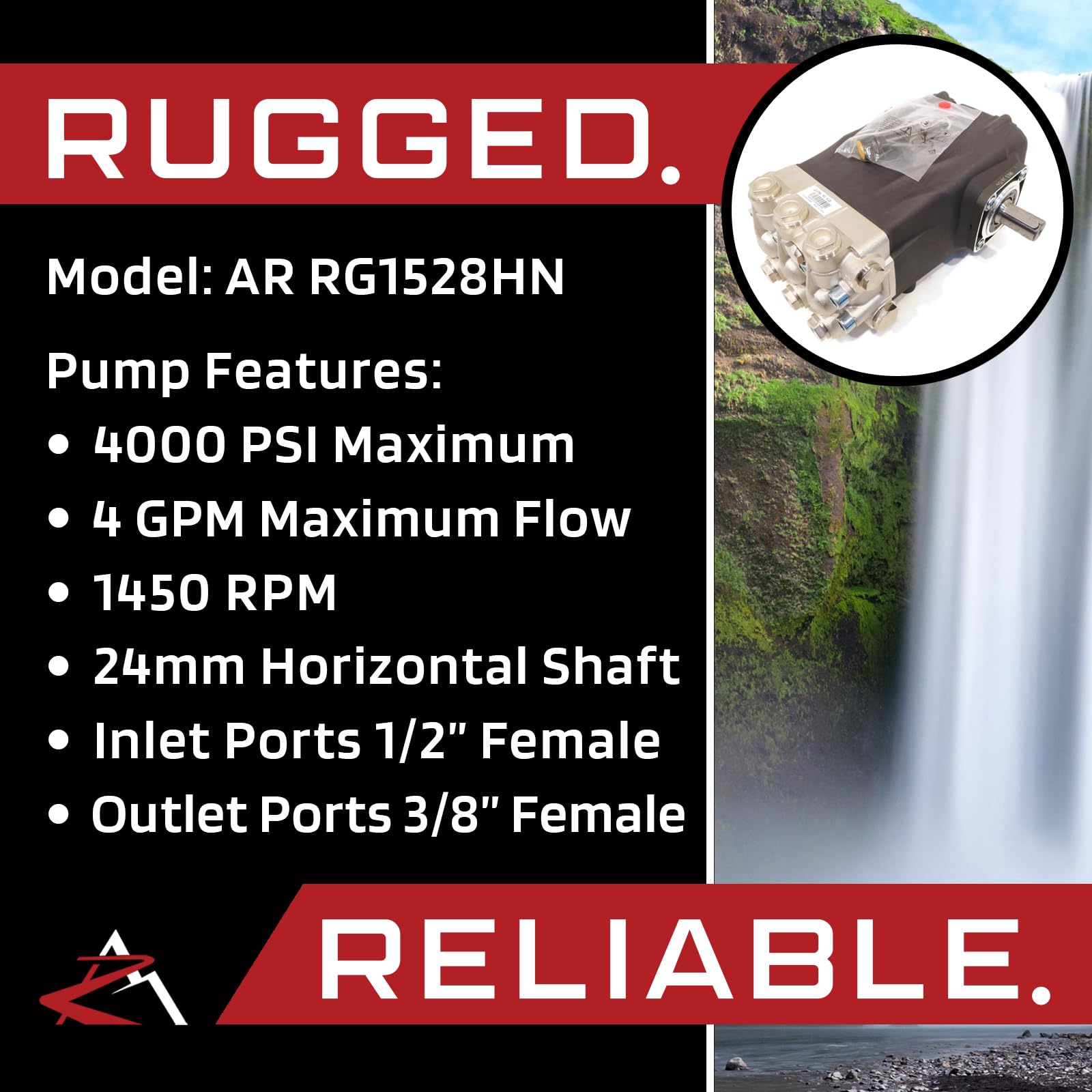 Genuine OEM Annovi Reverberi Horizontal Pump for Pressure Washer for Interpump WS101, 24mm Shaft
