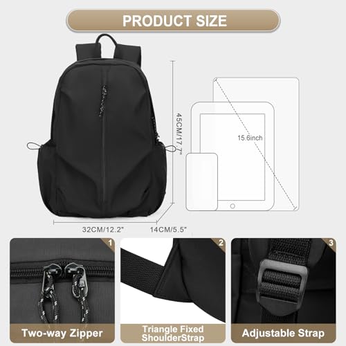 WEPOET Black School Backpack For Teens Boys Girls Cute Bookbag High School Bag Waterproof Casual Daypack College Backpack For Women Men Student Travel Backpack