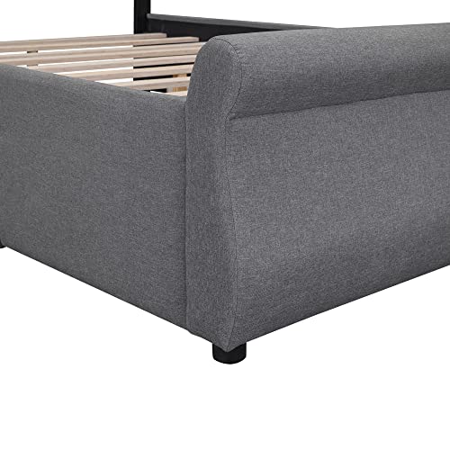 RORIGAT Queen Size Upholstery Platform Bed with Two Drawers,Wooden Bed Frame with Linen Fabric for Bedroom,Grey