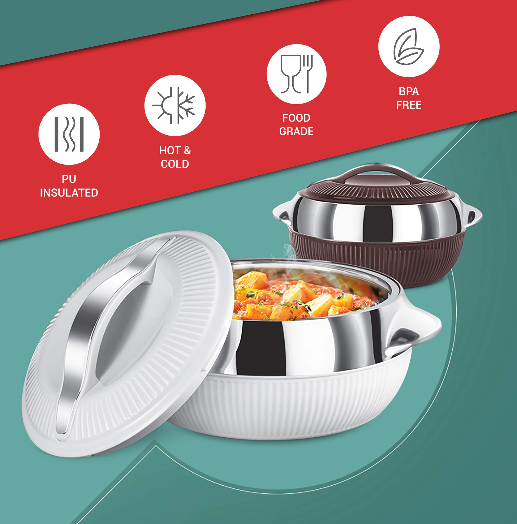 Milton Fiesta Insulated Junior Casserole, Set of 3, Brown Silver