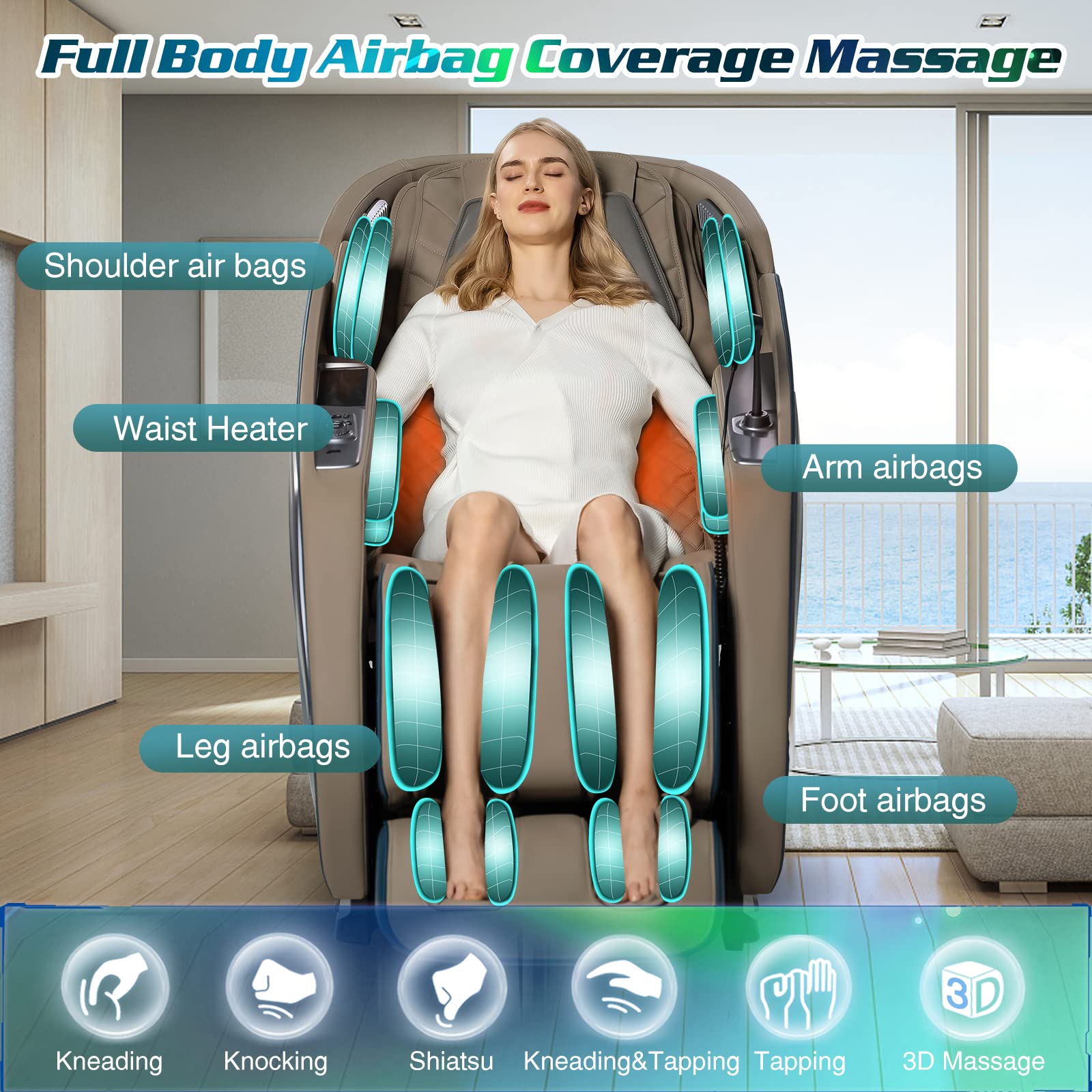 HealthRelife A337 Massage Chair Full Body, Large, Matte Blue