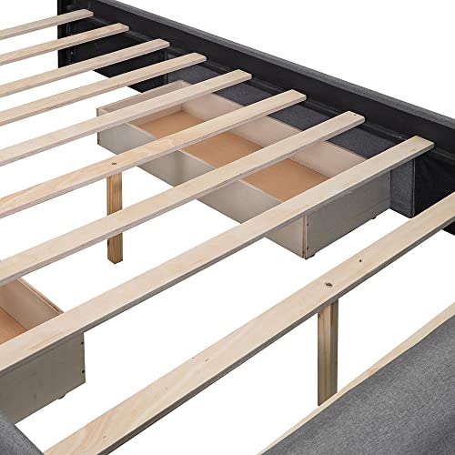 RORIGAT Queen Size Upholstery Platform Bed with Two Drawers,Wooden Bed Frame with Linen Fabric for Bedroom,Grey