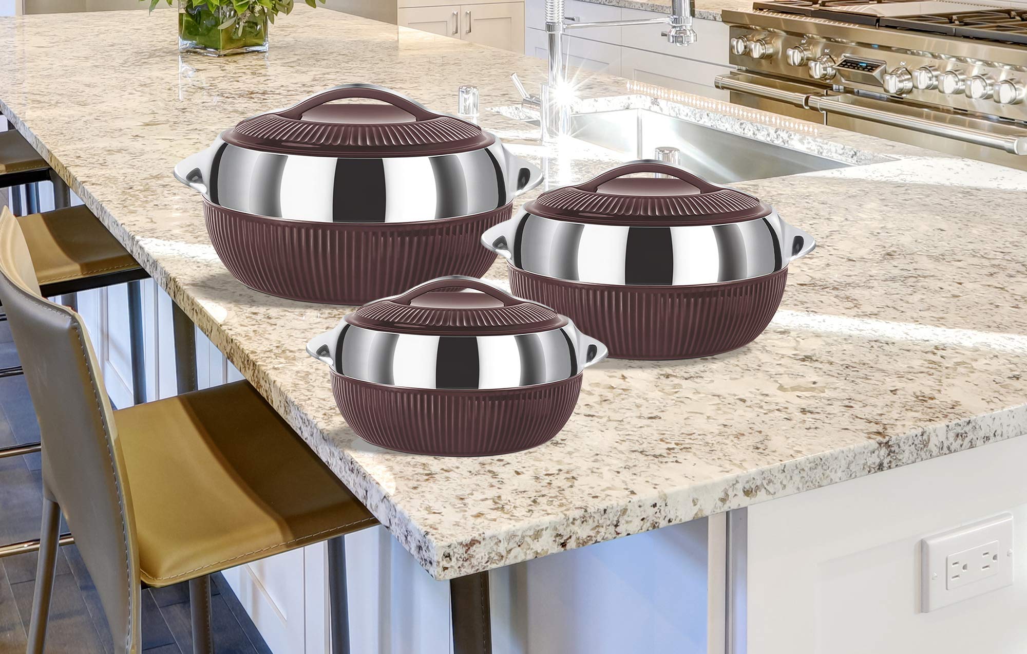 Milton Fiesta Insulated Junior Casserole, Set of 3, Brown Silver