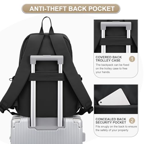 WEPOET Black School Backpack For Teens Boys Girls Cute Bookbag High School Bag Waterproof Casual Daypack College Backpack For Women Men Student Travel Backpack
