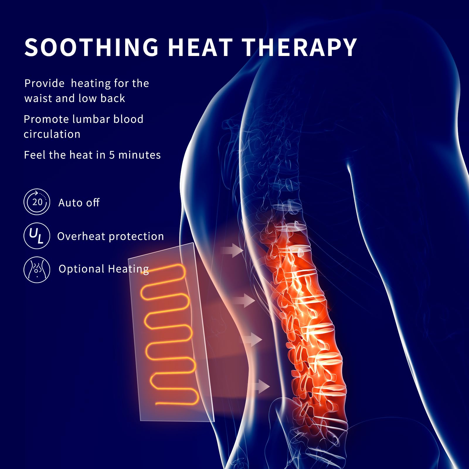 Back Massager with Heat for Pain Relief, Back Massage Chair Pad, Chair Massager for Full Body Massage, Deep Tissue Vibration Massager with 2 Adapters, Chair Massage for Office and Recliner
