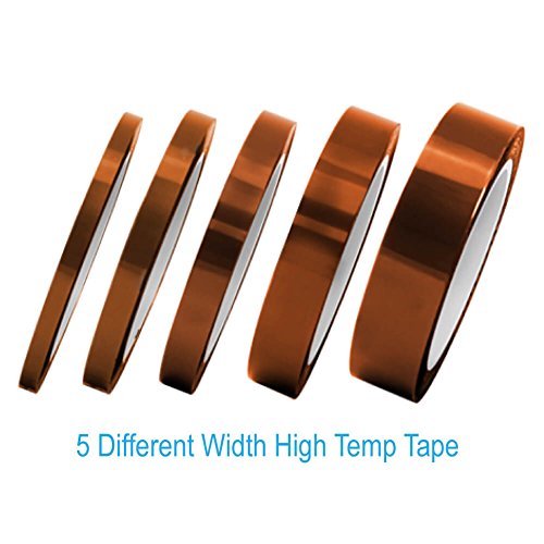 Selizo High Temp Tape, 5 Pack Multi – Sized 1/8”, 15/64”, 15/64”, 15/32”, 5/64”, Heat Resistance Up to 280℃ (536℉)