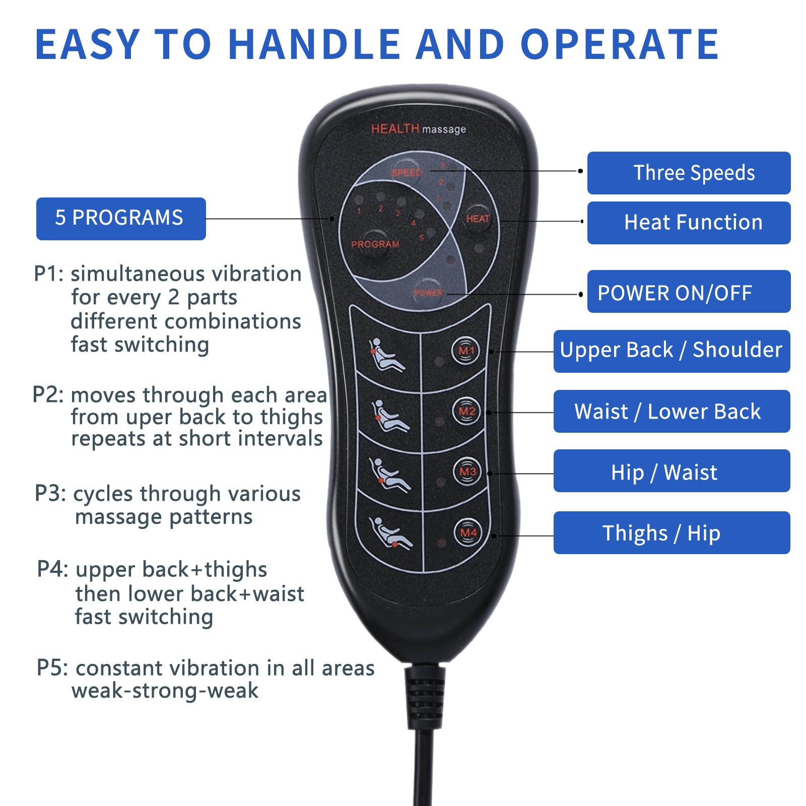 Back Massager with Heat for Pain Relief, Back Massage Chair Pad, Chair Massager for Full Body Massage, Deep Tissue Vibration Massager with 2 Adapters, Chair Massage for Office and Recliner