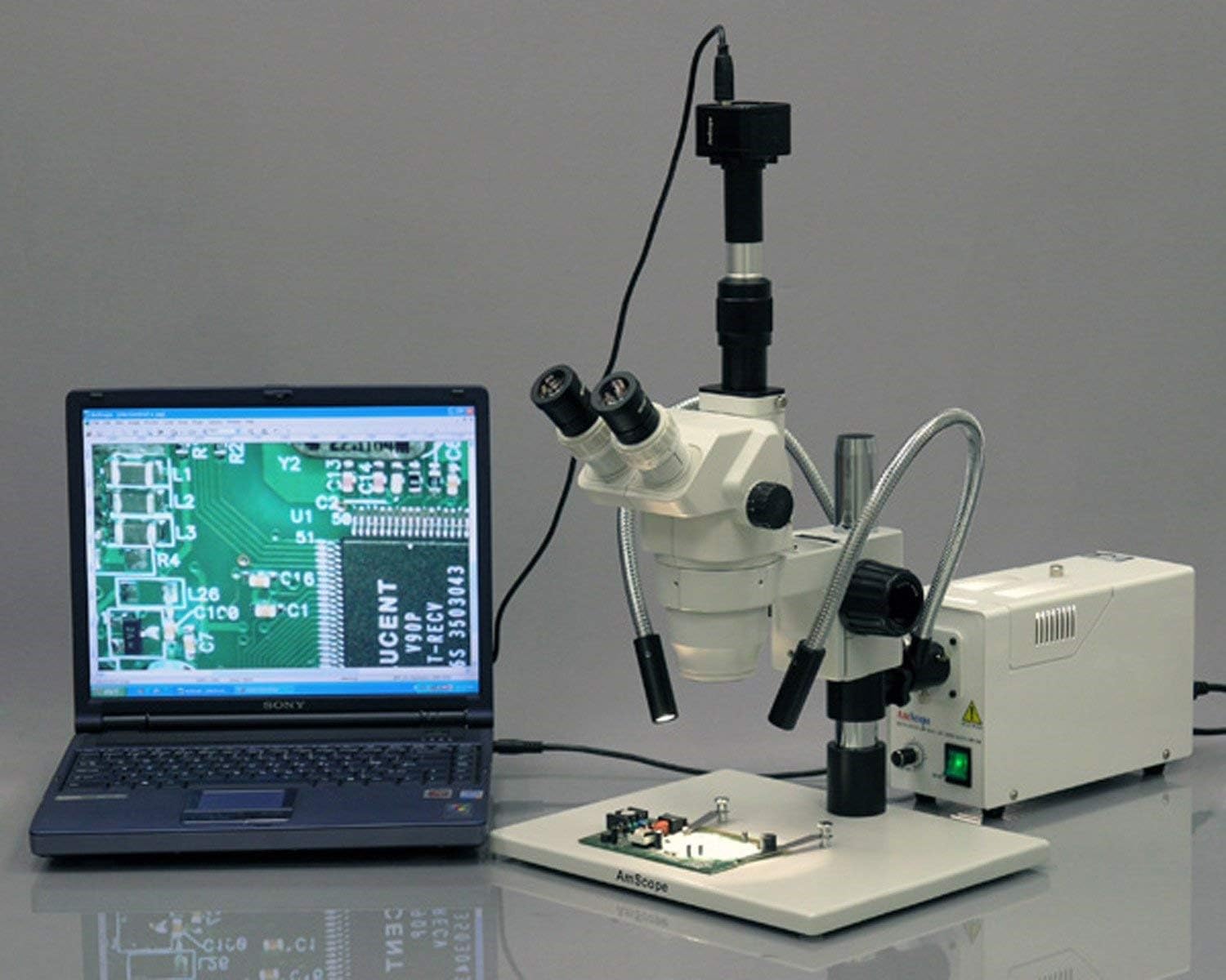 AmScope HL250-AY Dual-Gooseneck Fiber Optic Stereo Microscope Light, 150W Halogen Light Source, 110V-120V