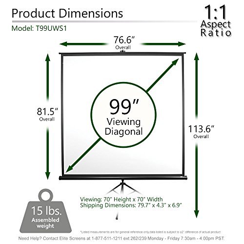 Elite Screens Tripod Series, 99-INCH 1:1, 16:9, 4:3, Adjustable Multi Aspect Ratio Portable Indoor Outdoor Projector Screen, 8K / 4K Ultra HD 3D Ready, US Based Company 2-YEAR WARRANTY, T99UWS1 - Black