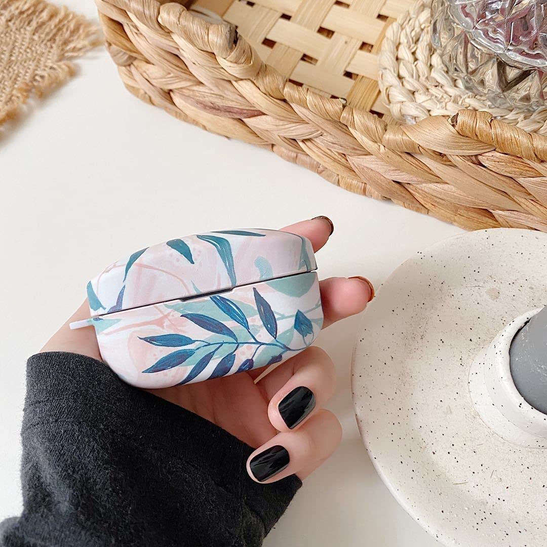 Sony WF-1000XM4 Earphone Case, Swishly Floral Leaves Pattern Design Anti-Drop & Shockproof Full Body Protection Earphone Case Cover with Keychain for Sony WF-1000XM4