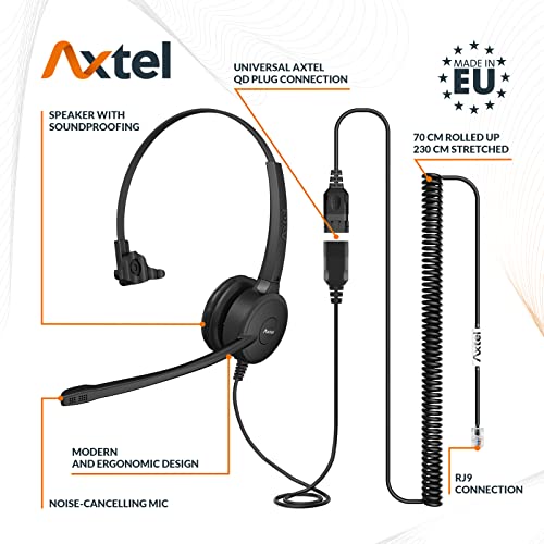 Axtel Bundle Prime Mono with AXC-04 Cable | Noise Cancellation - Compatible with Cisco 6900, 7800, 7900, 8800, 8900, 9900 Series Phones