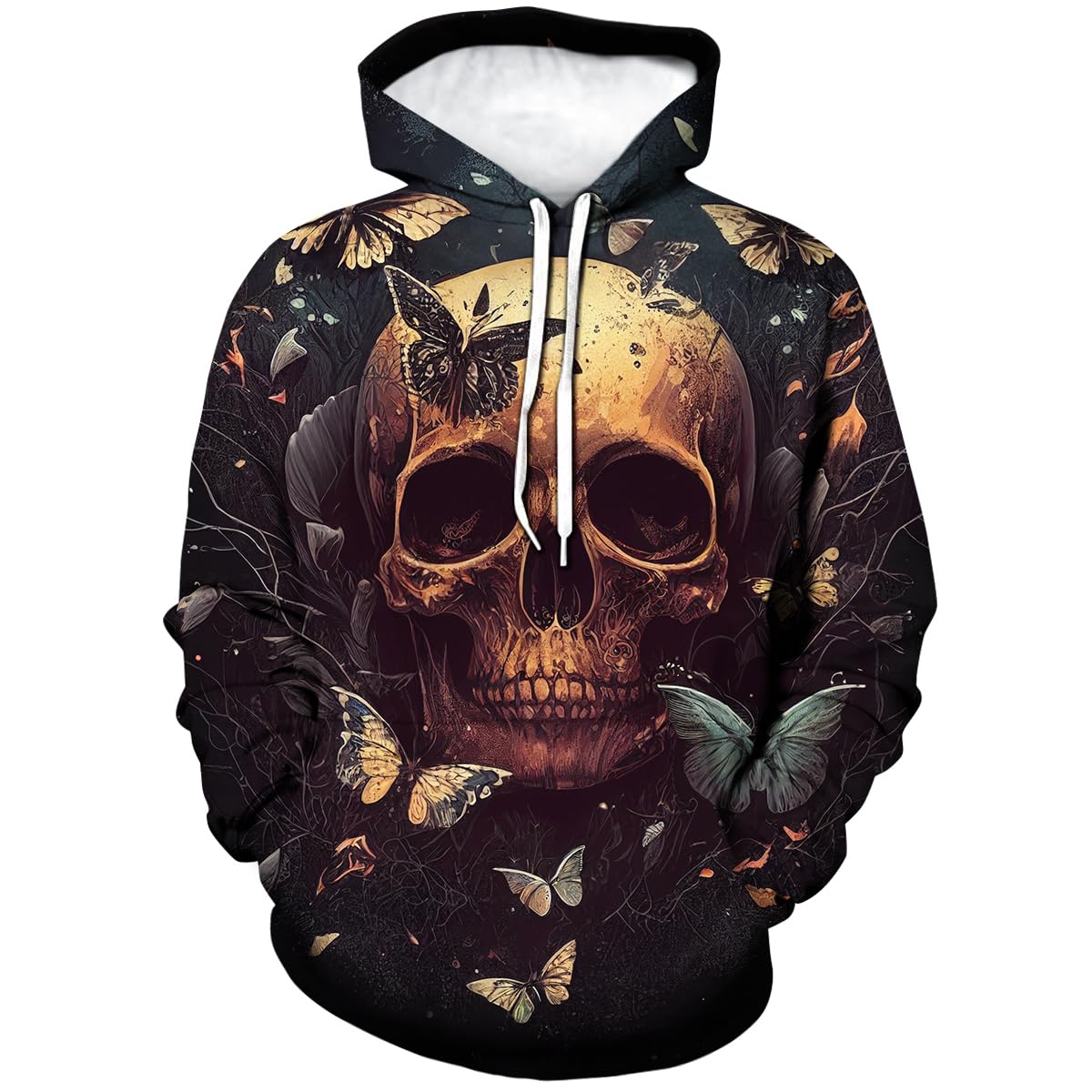 TiwBski Men's Novelty Skull Print Hoodies Sweatshirt Pullover with Pocket,Brown,XL