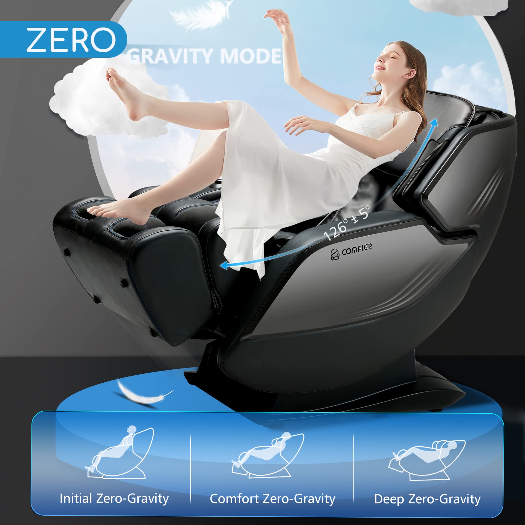 COMFIER Zero Gravity Massage Chair, SL Track Shiatsu Massage Chair Recliner, Auto Body Scan Massage Chair Full Body with Air Compression Foot Massage Yoga Stretch Heating Bluetooth