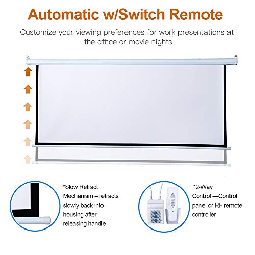 Auto Motorized Projector Screen 100 inch 16:9 HD Diagonal with Remote Control, Wall/Ceiling Mounted Electric Movie Screen Wrinkle-Free, Great for Home Office Theater TV Usage