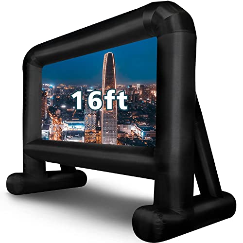 Inflatable Movie Screen Outdoor, OUTTOY Inflatable Projection Screen with Quiet Fan and Storage Bag, Easy Set up, Mega Blow Up Screen for Backyard Movie Night, Theme Parties, Celebrations-16FT