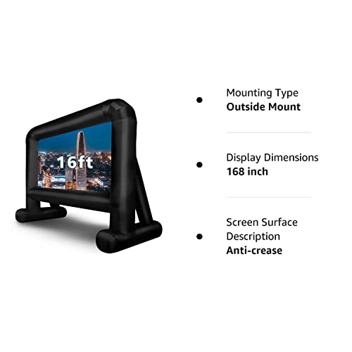 Inflatable Movie Screen Outdoor, OUTTOY Inflatable Projection Screen with Quiet Fan and Storage Bag, Easy Set up, Mega Blow Up Screen for Backyard Movie Night, Theme Parties, Celebrations-16FT