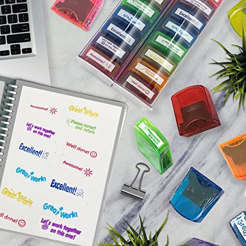 Bertiveny Teacher Stamps for Grading Classroom,Parent Signature Self-Inking Teacher Stamp Set School Supplies Stamps for Homework Reward with 8 pcs Teacher Supplies for Classroom Elementary(Rainbow)